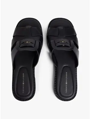Tommy Hilfiger Leather Penny Loafer Sandals With Gold Tone Detailing