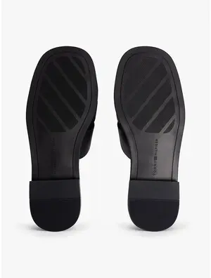 Tommy Hilfiger Leather Penny Loafer Sandals With Gold Tone Detailing