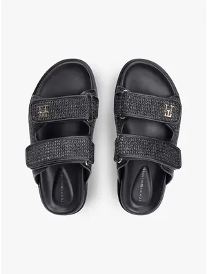 Tommy Hilfiger Raffia Woven Slide Sandals With Adjustable Straps