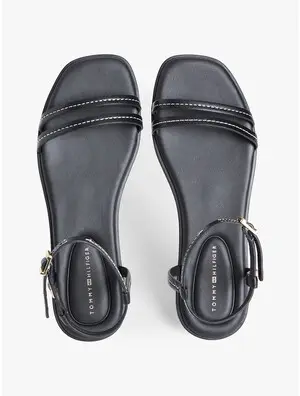 Tommy Hilfiger Flat Leather Sandals With Ankle Strap And Gold Tone Accents