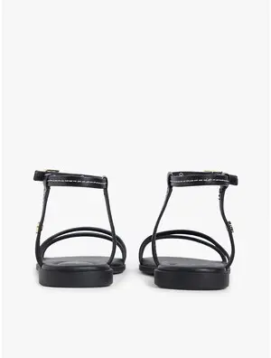 Tommy Hilfiger Flat Leather Sandals With Ankle Strap And Gold Tone Accents