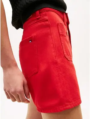 Tommy Hilfiger High-waisted Denim Shorts With Gold-tone Buttons And Patch Pockets