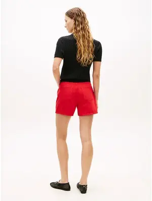 Tommy Hilfiger High-waisted Denim Shorts With Gold-tone Buttons And Patch Pockets