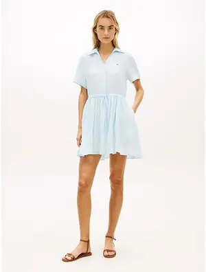 Tommy Hilfiger Tommy Hilfiger Linen Mini Shirtdress With Drawstring Waist Keepsake Blue