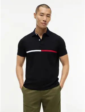 Tommy Hilfiger Embroidered Stripe Regular Fit Polo - Black