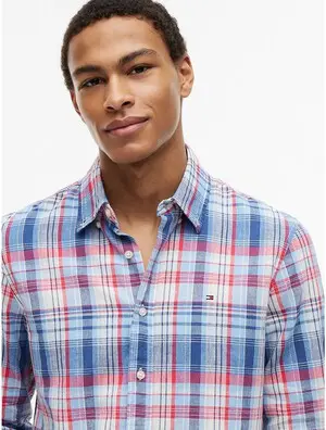 Tommy Hilfiger Regular Fit Plaid Linen-blend Shirt
