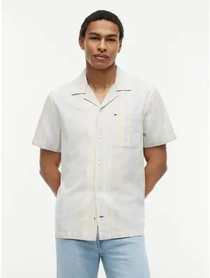 Tommy Hilfiger Regular Fit Striped Dobby Camp Shirt - Breezy Blue