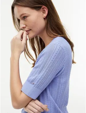 Tommy Hilfiger Short Sleeve Mixed Knit Cardigan