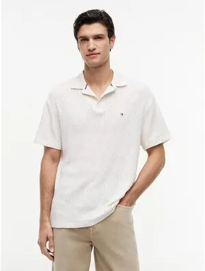 Tommy Hilfiger Classic Fit Textured Jacquard Polo White - Ivory Petal