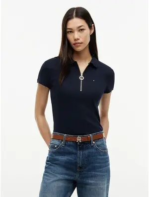 Tommy Hilfiger Slim Fit Zip Polo - Navy