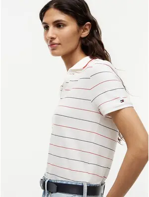 Tommy Hilfiger Striped Pique Henley Polo - Ecru / Multi Stripe