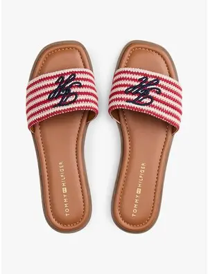 Tommy Hilfiger Script Monogram Stripe Woven Slide - Medium Red