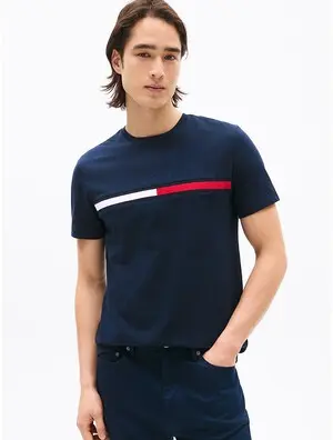 Tommy Hilfiger Embroidered Flag Stripe Logo T-shirt - Navy