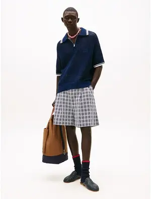 Tommy Hilfiger Wide Leg Check Chino Shorts - Navy