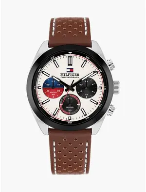 Tommy Hilfiger Chronograph Watch With Leather Strap - Partchment
