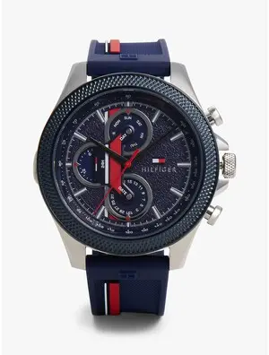 Tommy Hilfiger 46mm Chronograph Sports Watch With Signature Silicone Strap - Navy