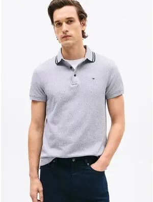Tommy Hilfiger Slim Fit Heathered Polo - Navy