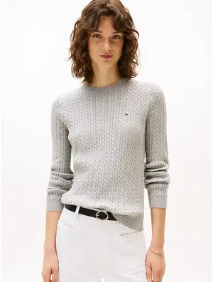 Tommy Hilfiger Cable Knit Crewneck Sweater - Grey