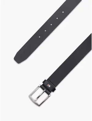 Tommy Hilfiger Leather Belt With Flag Detail - Black