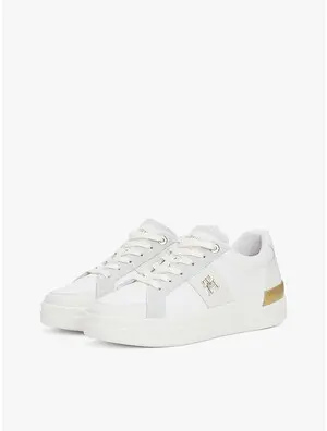 Tommy Hilfiger Leather Court Sneakers With Metallic Heel Detail