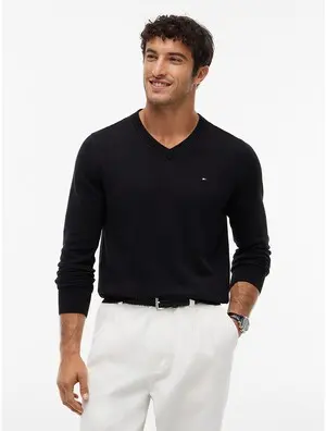Tommy Hilfiger Cotton V-neck Sweater - Black