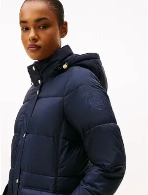 Tommy Hilfiger Quilted Hooded Puffer Coat With Faux Fur Trim