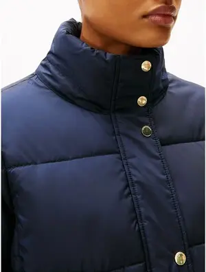 Tommy Hilfiger Quilted Hooded Puffer Coat With Faux Fur Trim