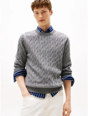 Tommy Hilfiger Cable Knit Crewneck Sweater Grey - Grey Heather