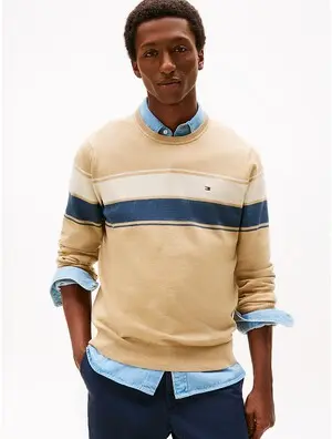 Tommy Hilfiger Striped Crewneck Sweater - Beige