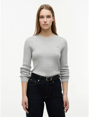 Tommy Hilfiger Cable Knit Crew Neck Sweater - Grey