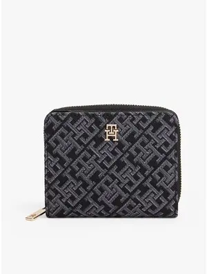 Tommy Hilfiger Jacquard Monogram Medium Zip Wallet - Black