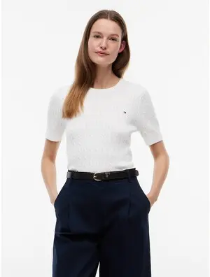 Tommy Hilfiger Short Sleeve Cable Knit Sweater - Ecru