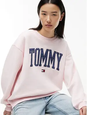 Tommy Hilfiger Varsity Logo Crewneck Sweatshirt - Pink Heather