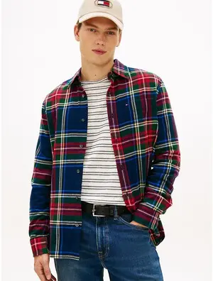 Tommy Hilfiger Holiday Plaid Brushed Flannel Shirt - Light Navy