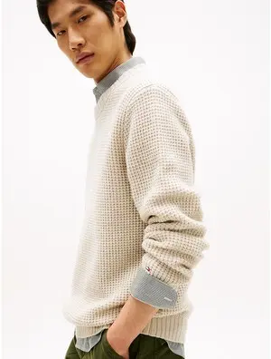 Tommy Hilfiger Wool-blend Waffle-knit Crewneck Sweater - Bleached Stone