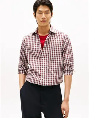 Tommy Hilfiger Regular Fit Tartan Thflex Dress Shirt 14.5/32 - Red