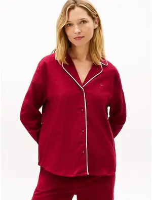 Tommy Hilfiger Flannel Herringbone Sleep Shirt Red - Rouge