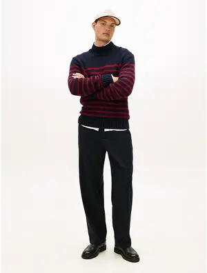 Tommy Hilfiger Relaxed Breton Stripe Mockneck Sweater