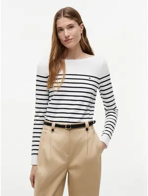 Tommy Hilfiger Striped Boatneck Sweater - Ecru
