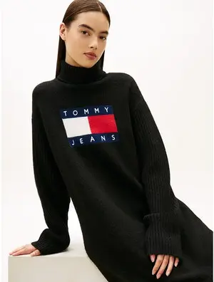 Tommy Hilfiger Turtleneck Sweater Dress With Flag Logo