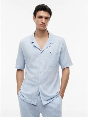 Tommy Hilfiger Short-sleeve Seersucker Sleep Shirt - Blue Wave