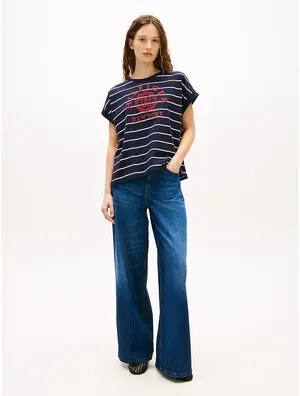Tommy Hilfiger Arch Logo Striped Dolman Sleeve T-shirt