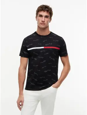 Tommy Hilfiger Signature Flag Stripe Logo T-shirt - Black
