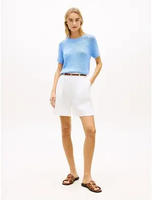 Tommy Hilfiger Textured Open-knit Short-sleeve Sweater