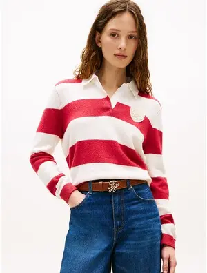 Tommy Hilfiger Rugby Stripe Sweater Polo - Medium Red