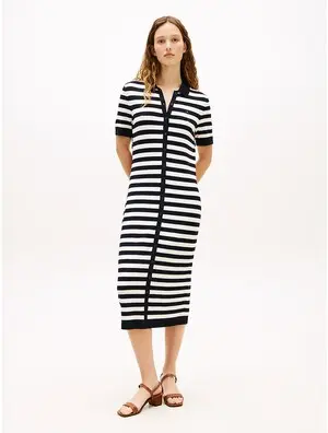 Tommy Hilfiger Striped Button-up Polo Sweater Dress