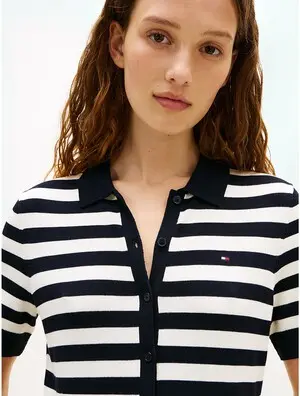 Tommy Hilfiger Striped Button-up Polo Sweater Dress