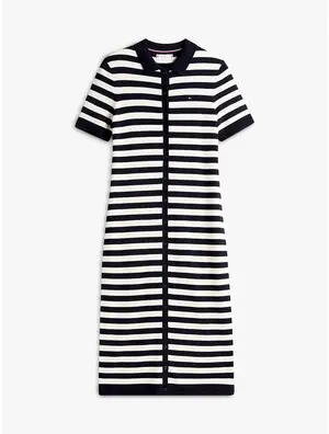 Tommy Hilfiger Striped Button-up Polo Sweater Dress