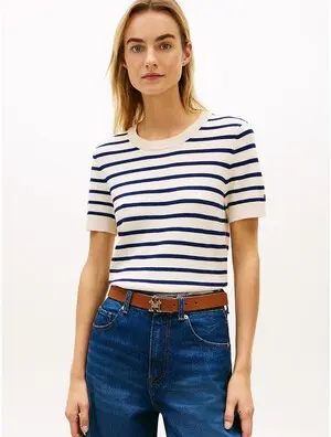 Tommy Hilfiger Striped Fine Knit Short Sleeve Sweater