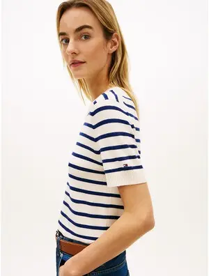 Tommy Hilfiger Striped Fine Knit Short Sleeve Sweater